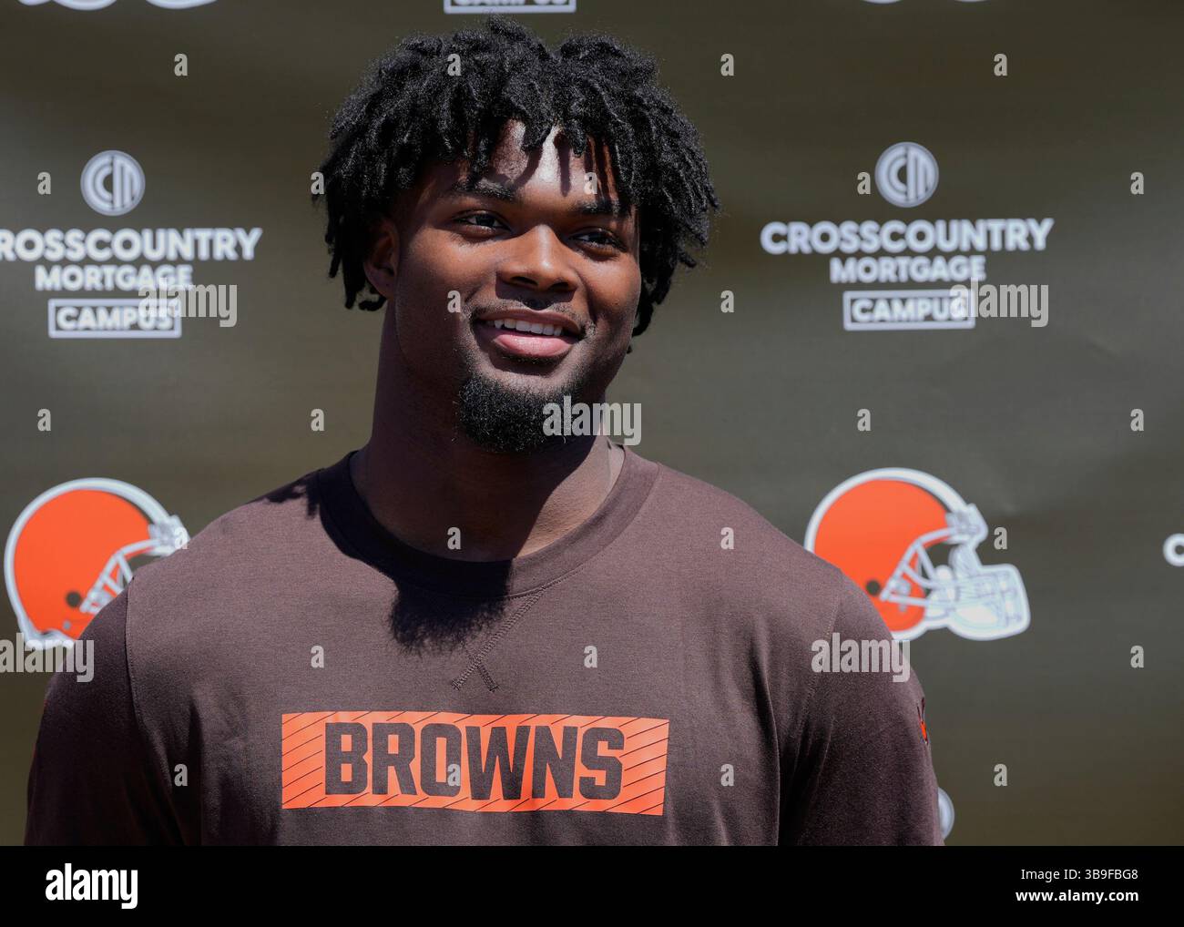 Cleveland Browns tight end Harold Fannin Jr. speaks during a news ...