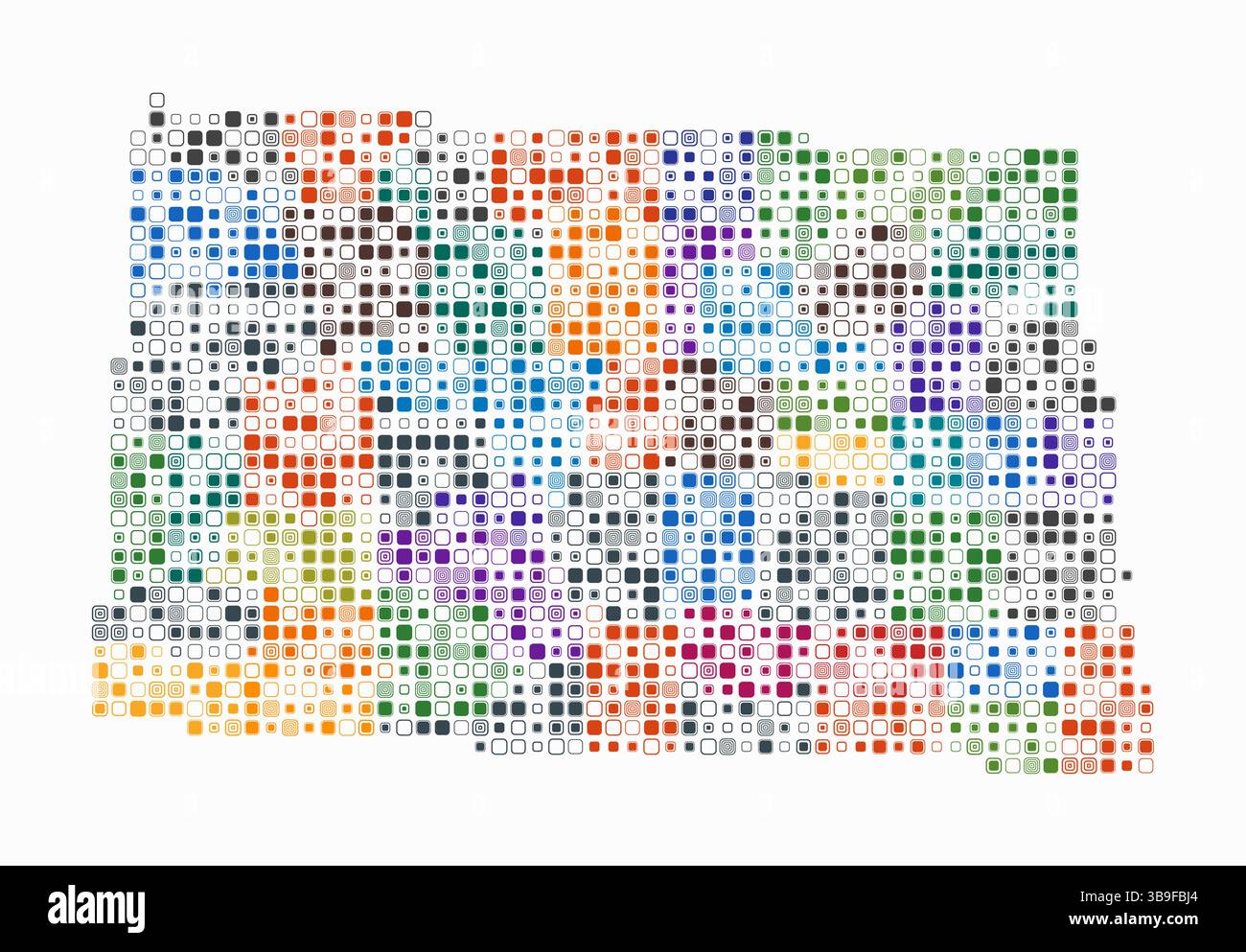 North Dakota, shape of the state built of colored cells. Digital style ...