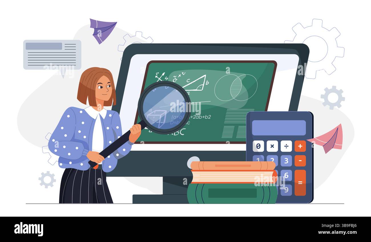 Math learning with magnifier concept. Vector illustration Stock Vector ...