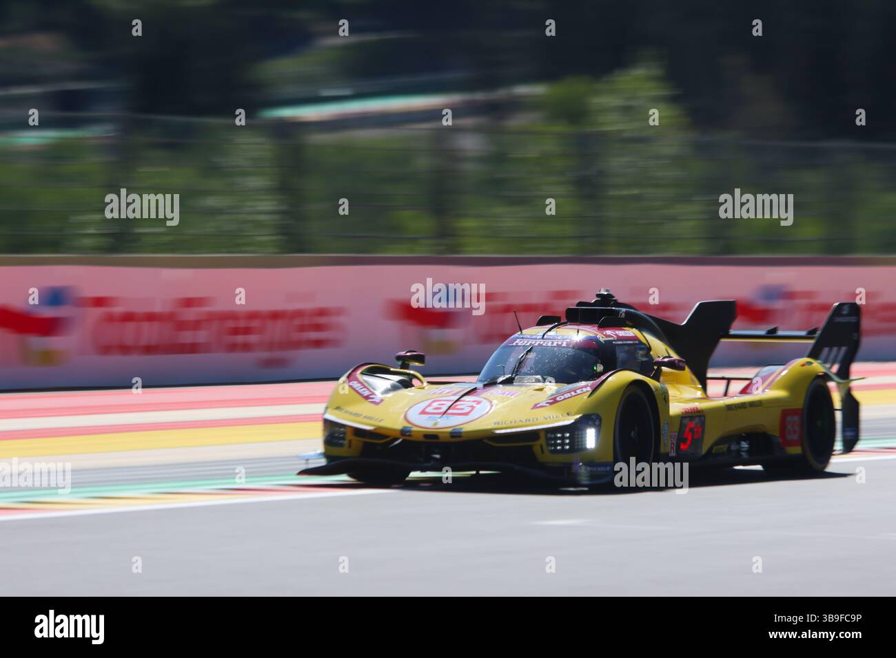 Francorchamps, Belgium. 09th May, 2025. #83 AF CORSE powers onto the main straight during the ...