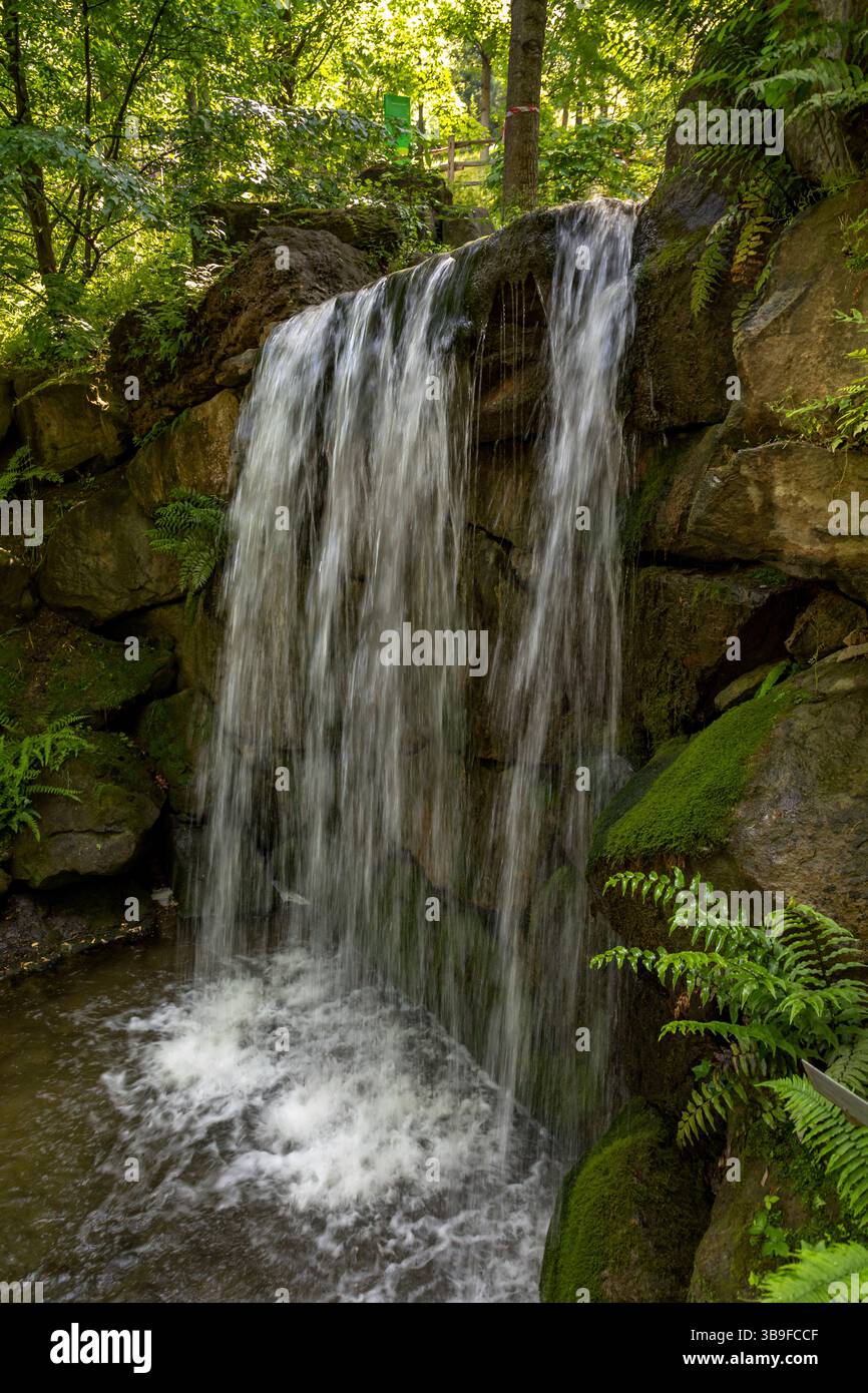 Small waterfall in the garden of Trauttmansdorff Castle, South Tyrol ...