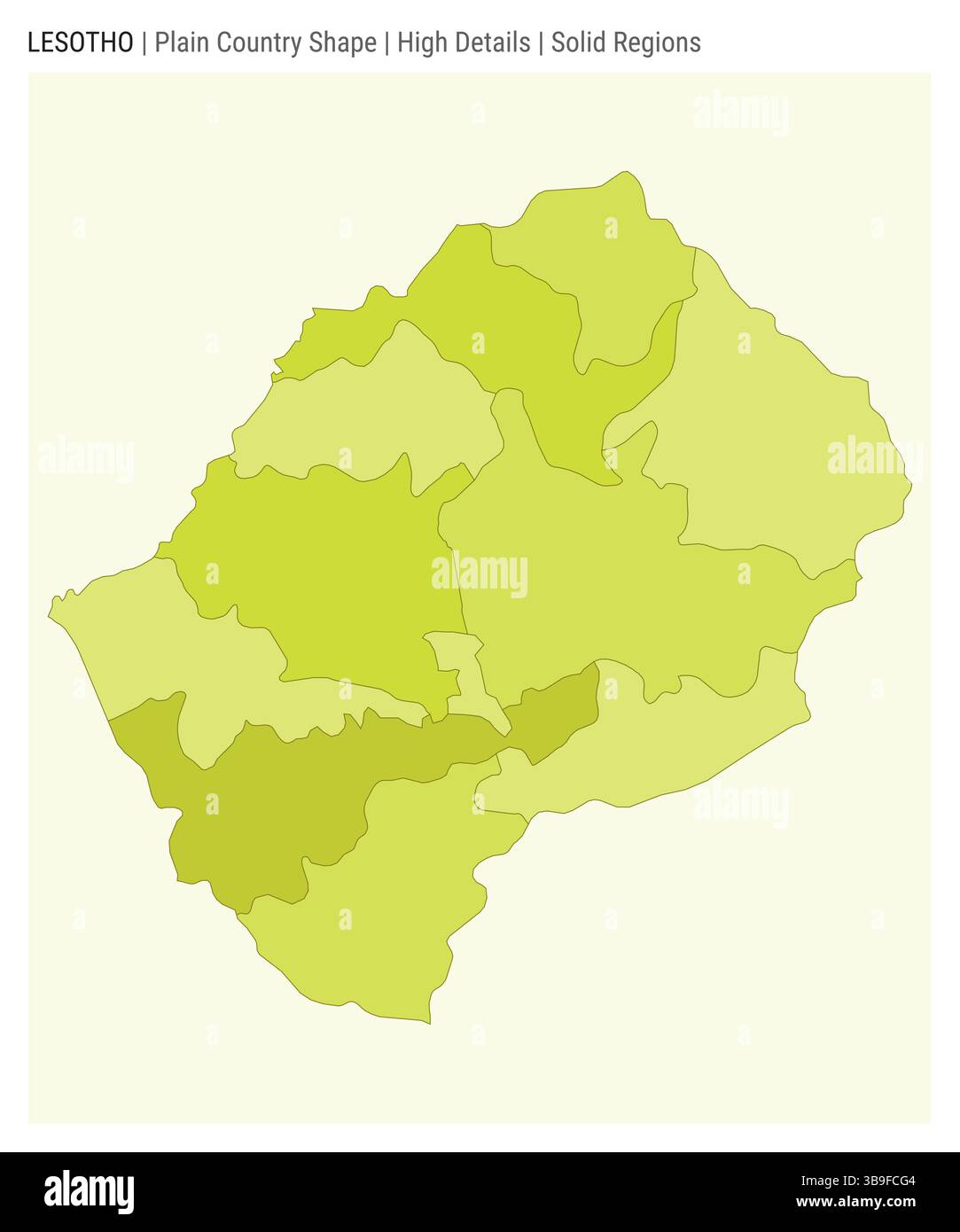 Lesotho plain country map. High details. Solid regions style. Shape of ...
