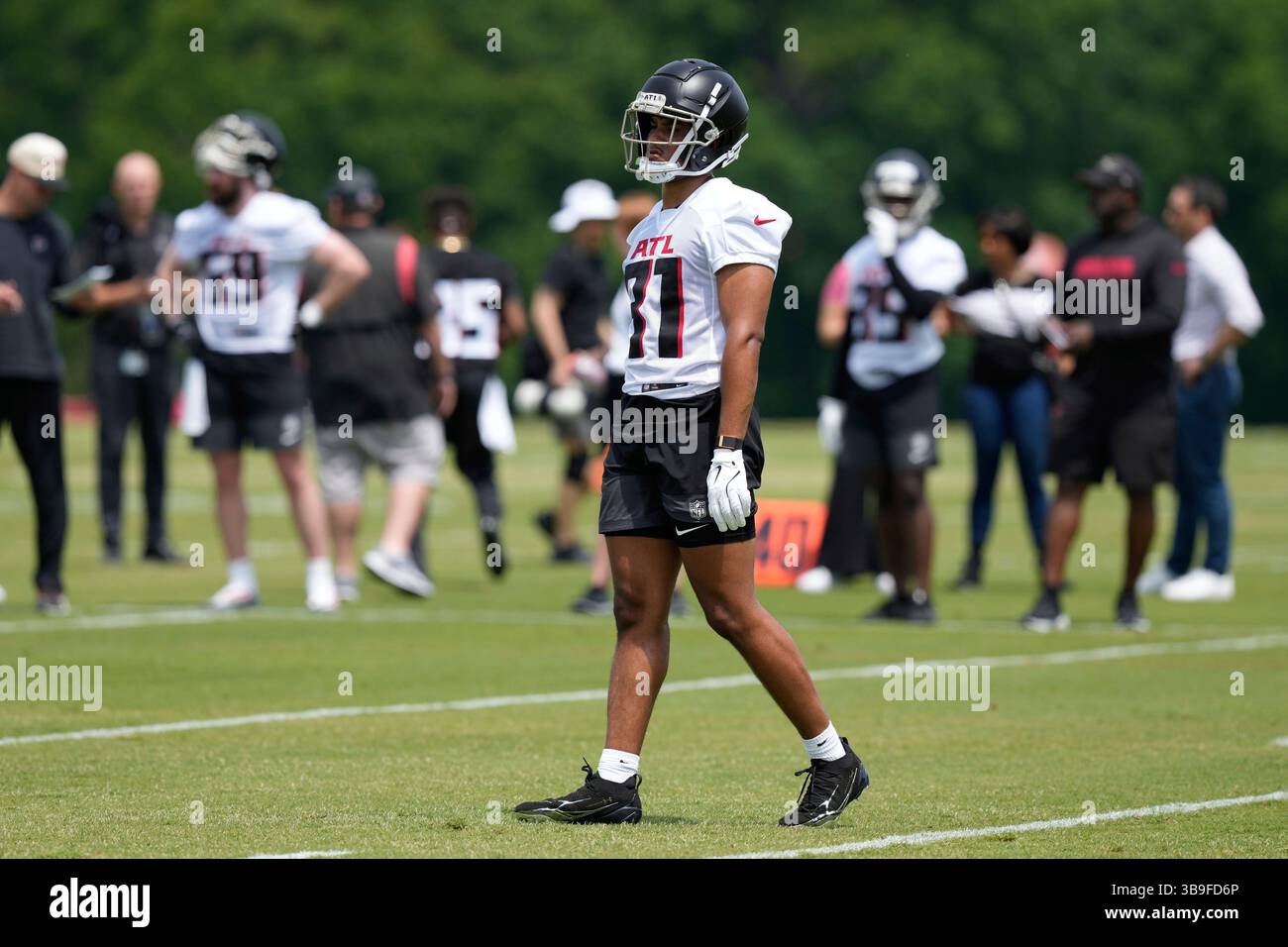 Atlanta Falcons safety Xavier Watts (31) runs drills during the NFL ...