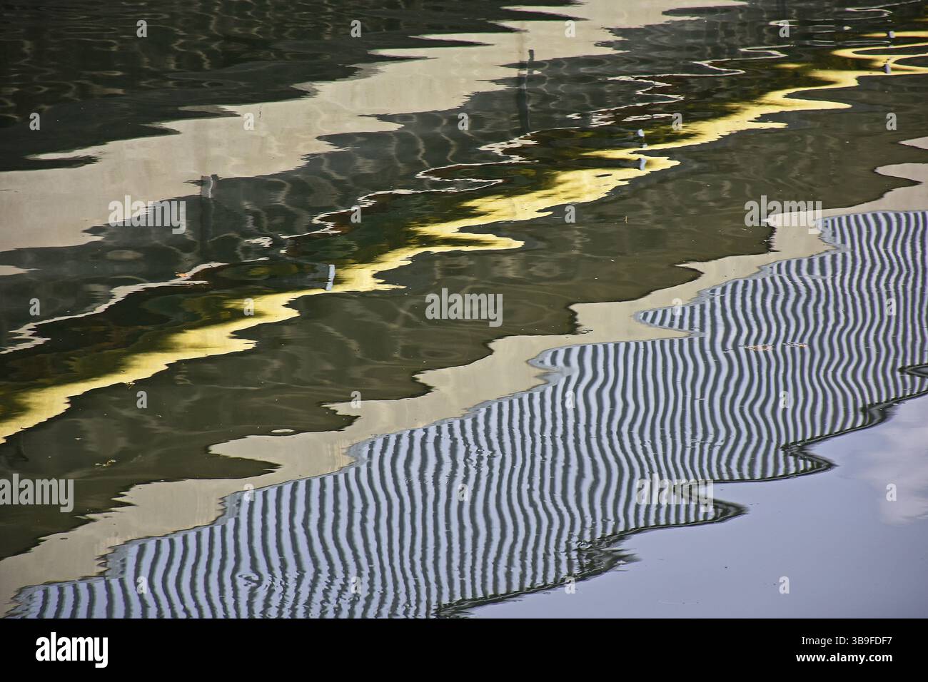 Water lines - A bridge reflected in a canal Stock Photo - Alamy