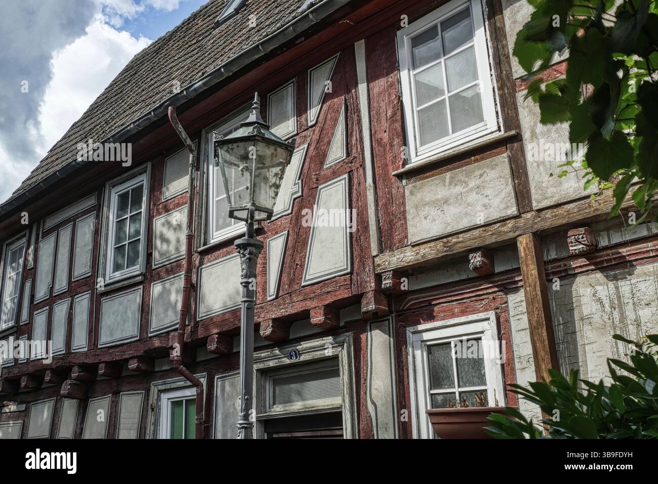 Historic half timbered facade and lantern in diez an der lahn hi-res ...