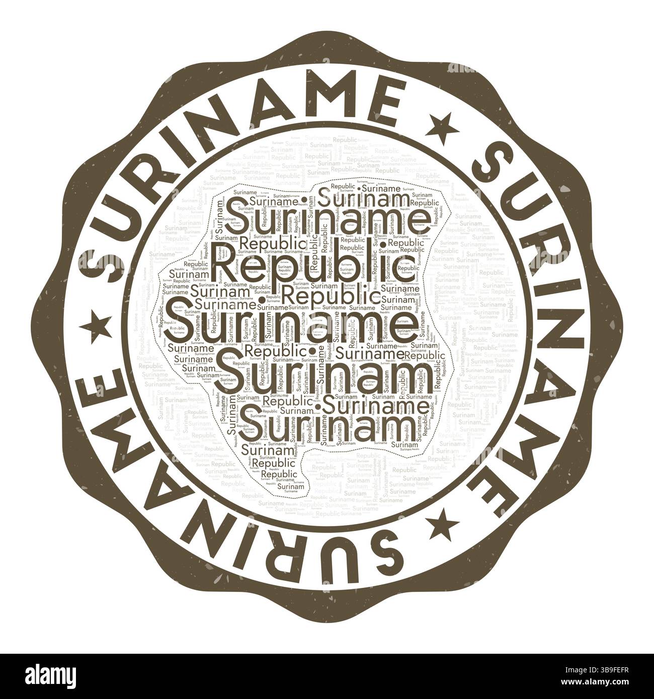 Suriname logo. Appealing country badge with word cloud in the shape of ...