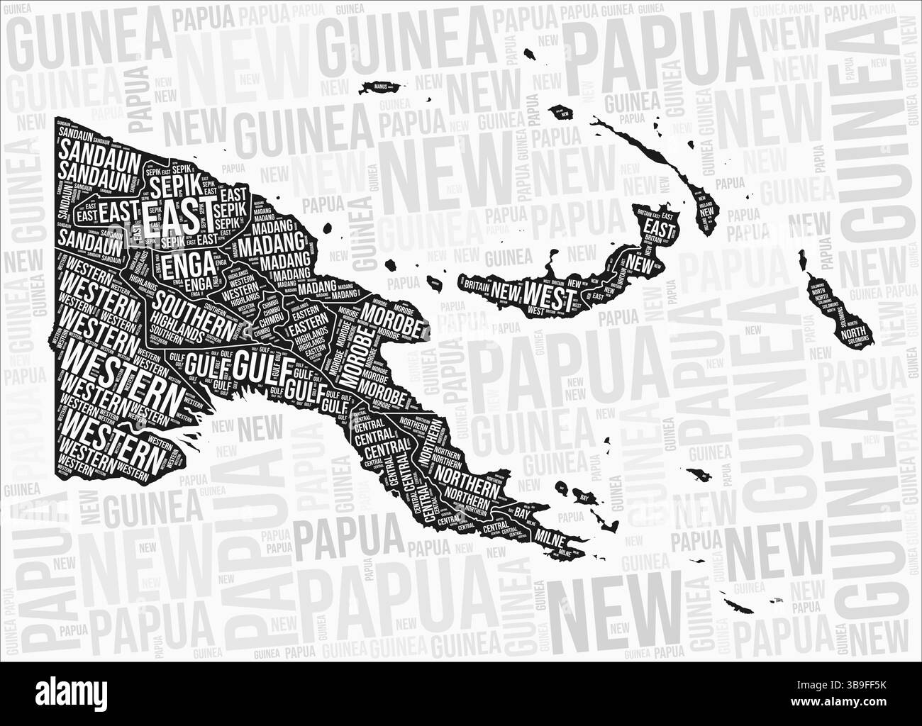 Papua New Guinea regions map word cloud. Papua New Guinea region names ...