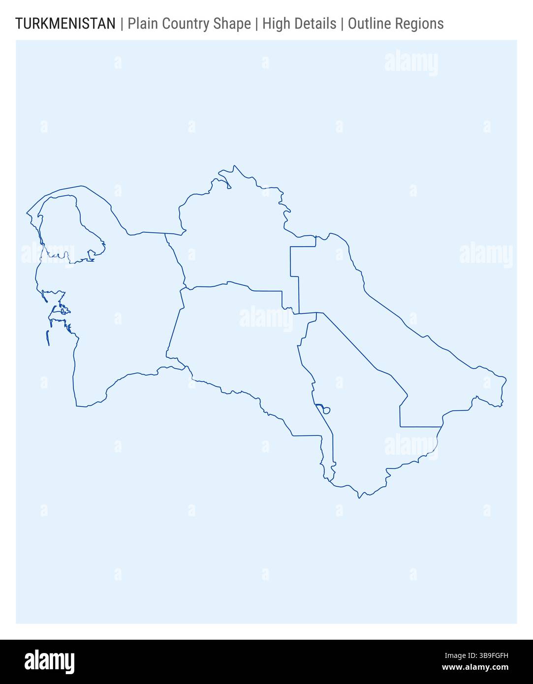Turkmenistan plain country map. High details. Outline regions style ...