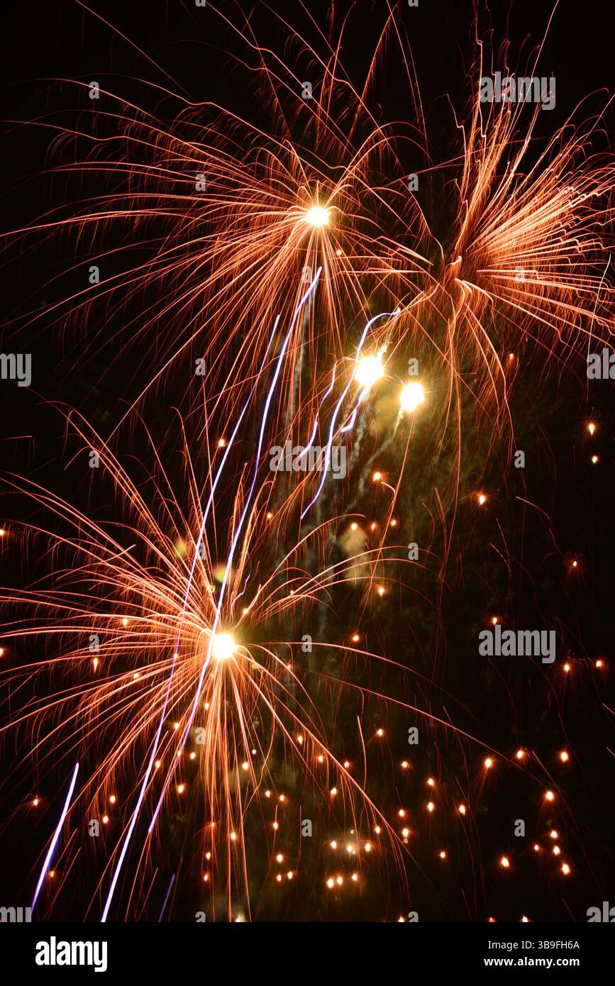 Fireworks at night at the end of the festival in Alcoletge Stock Photo ...