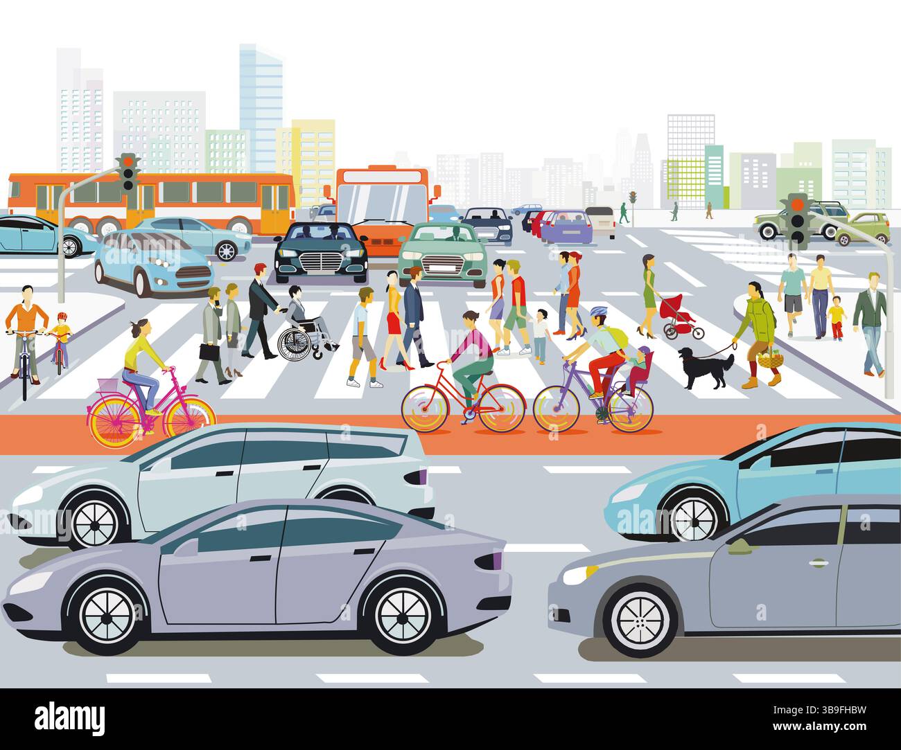 Cars on the road junction in traffic jam, illustration Stock Photo - Alamy
