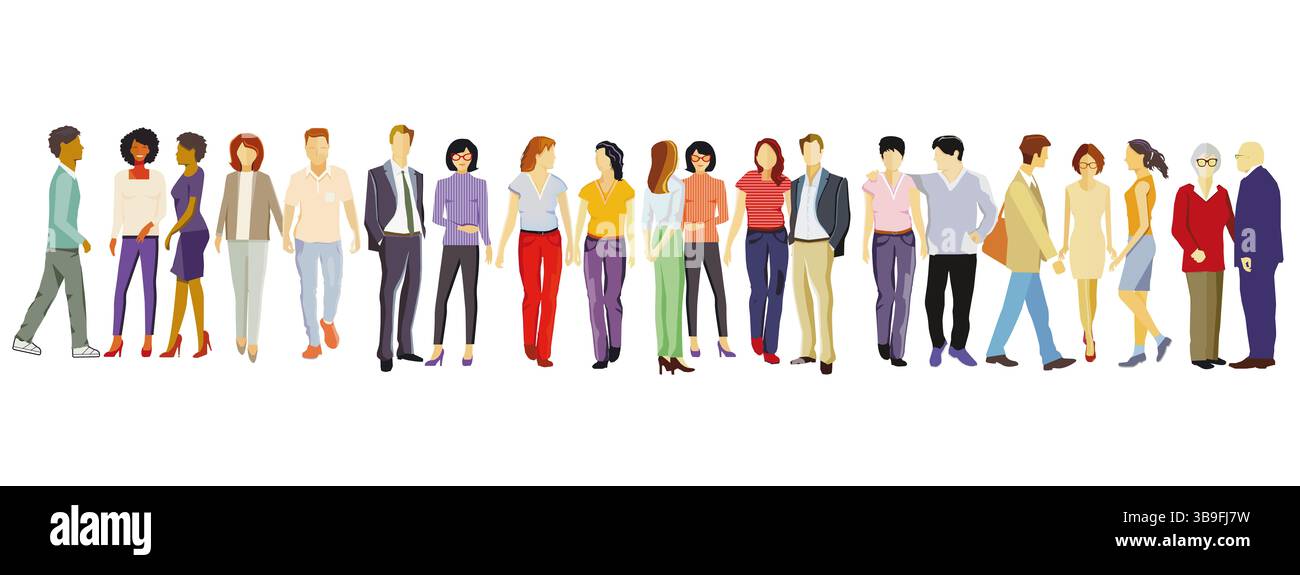 A big colourful group of people, illustration Stock Photo - Alamy