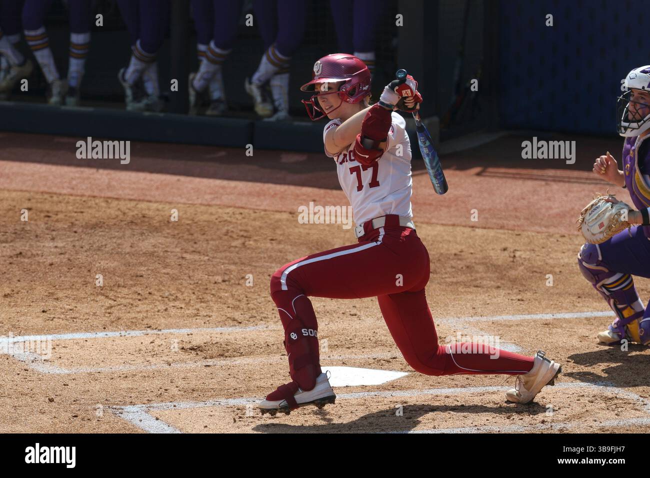 ATHENS, GA - MAY 08: Oklahoma infielder Sydney Barker (77) watches the ...