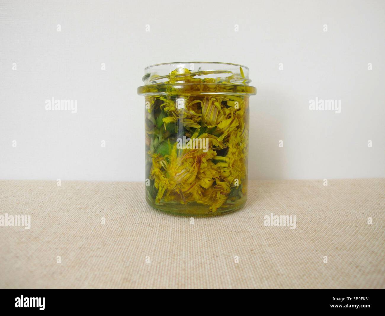 Dandelion flower tincture in a jar with dandelion flowers Stock Photo ...