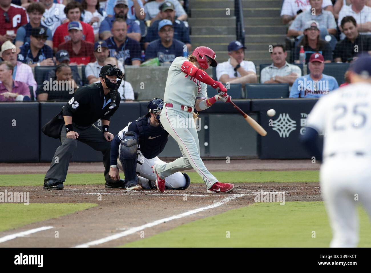 Tampa, FL USA: Philadelphia Phillies second base Bryson Stott (5) lines out to Tampa Bay Rays ...