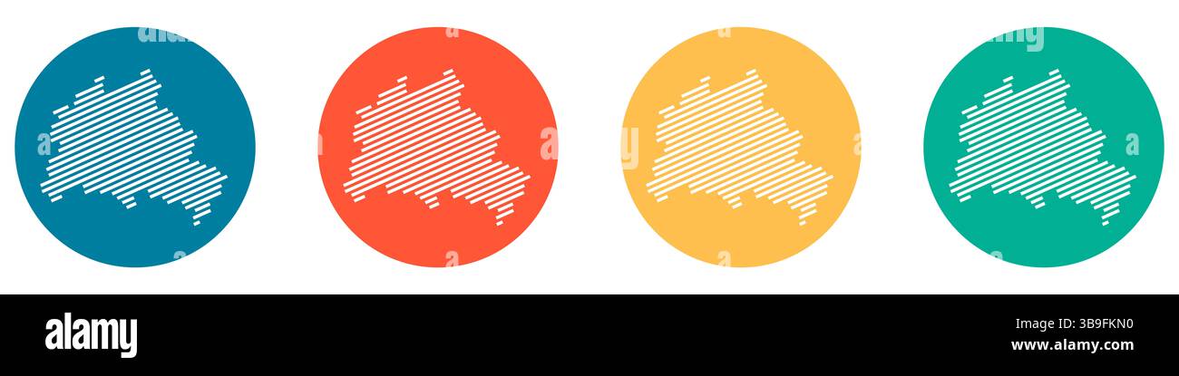 Icons in blue red orange and green show map of German state Berlin ...