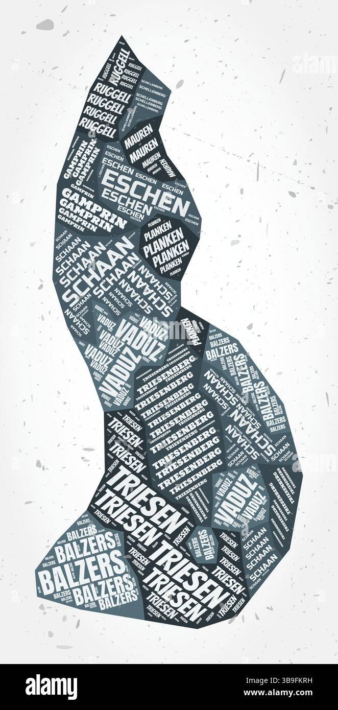 Liechtenstein regions word clouds. Country shape on textured background ...