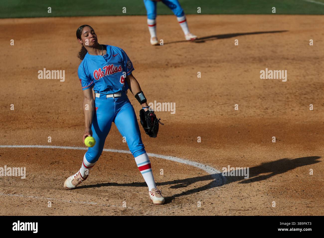 ATHENS, GA - MAY 08: Ole Miss infielder Aliyah Binford (4) pitches the ...