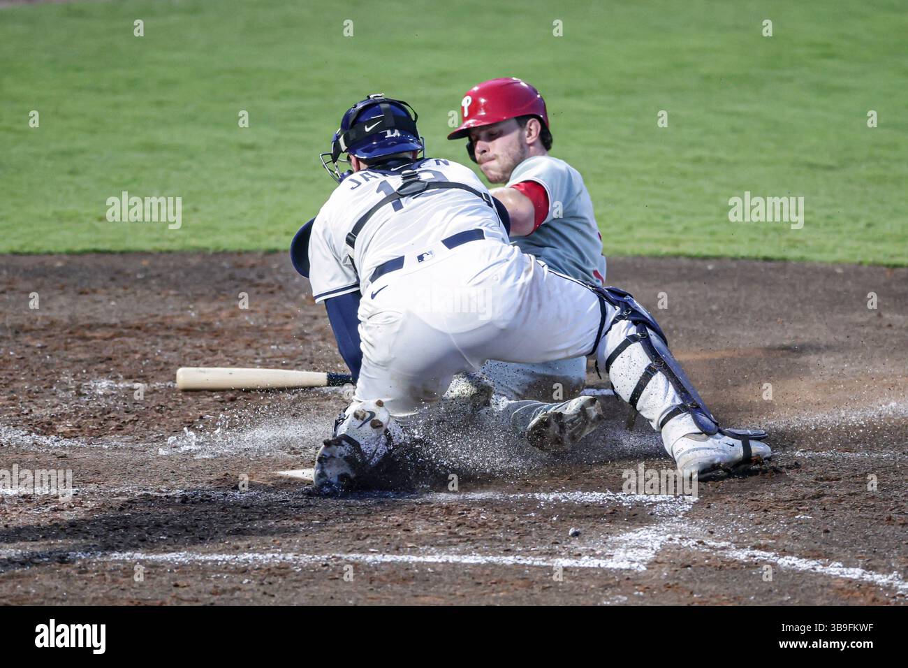 Tampa, FL USA: Tampa Bay Rays catcher Danny Jansen (19) gets the out on ...