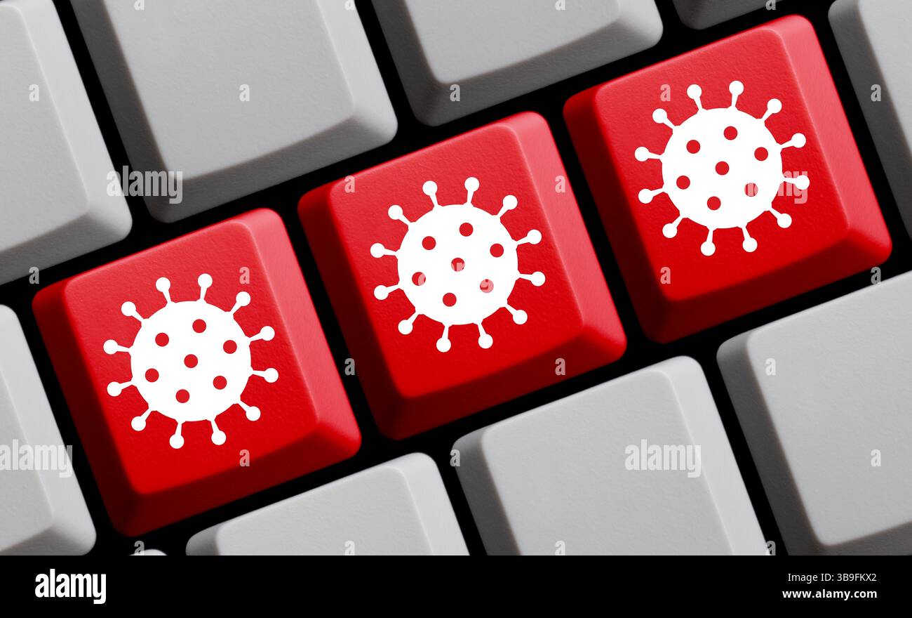 Red computer keyboard with coronavirus symbol Stock Photo - Alamy