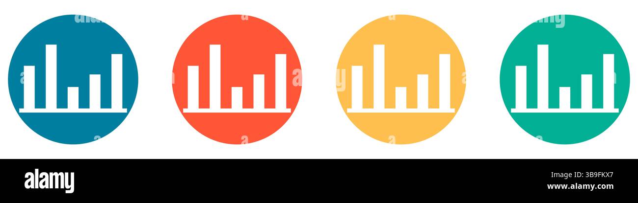 Icons in blue red orange and green show diagram, statistics or data ...
