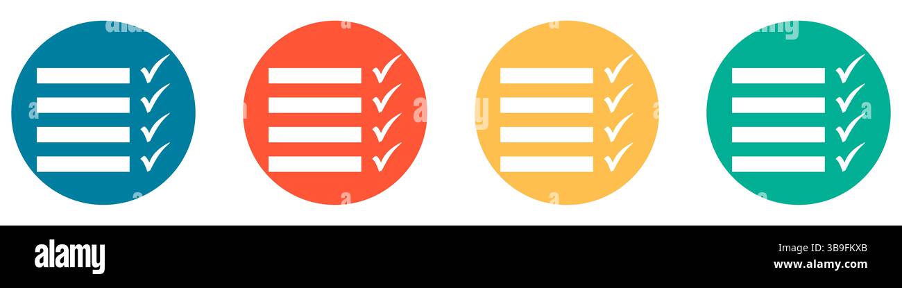 Icons in blue red orange green show checklist with ticks hi-res stock ...