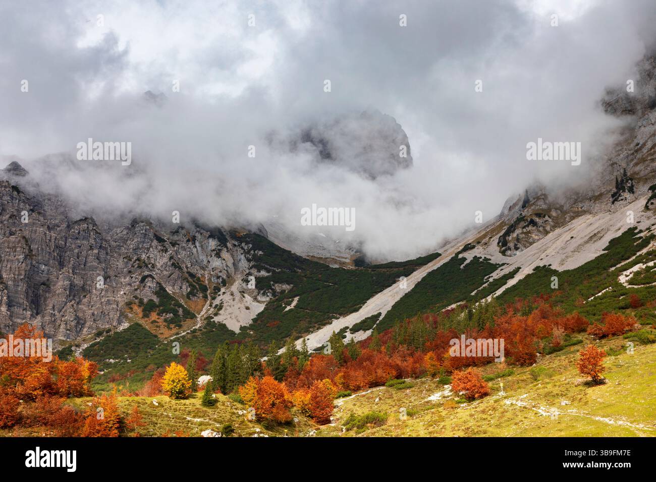 Ellmauer Gate at the Wilder Kaiser in clouds, Ellmau, Tyrol, Austria ...