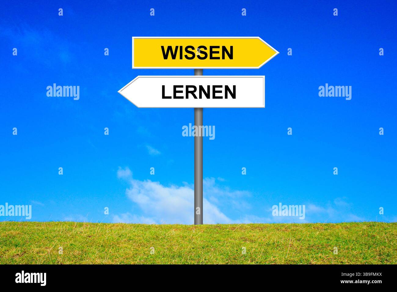 Signpost shows learning and knowledge Stock Photo - Alamy