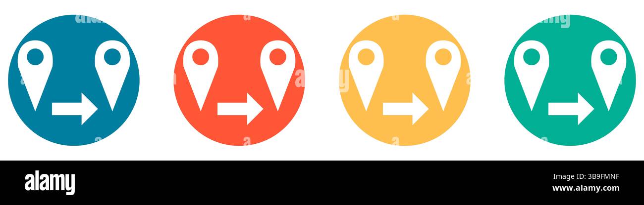 Icons in blue red orange and green show path from position to position ...