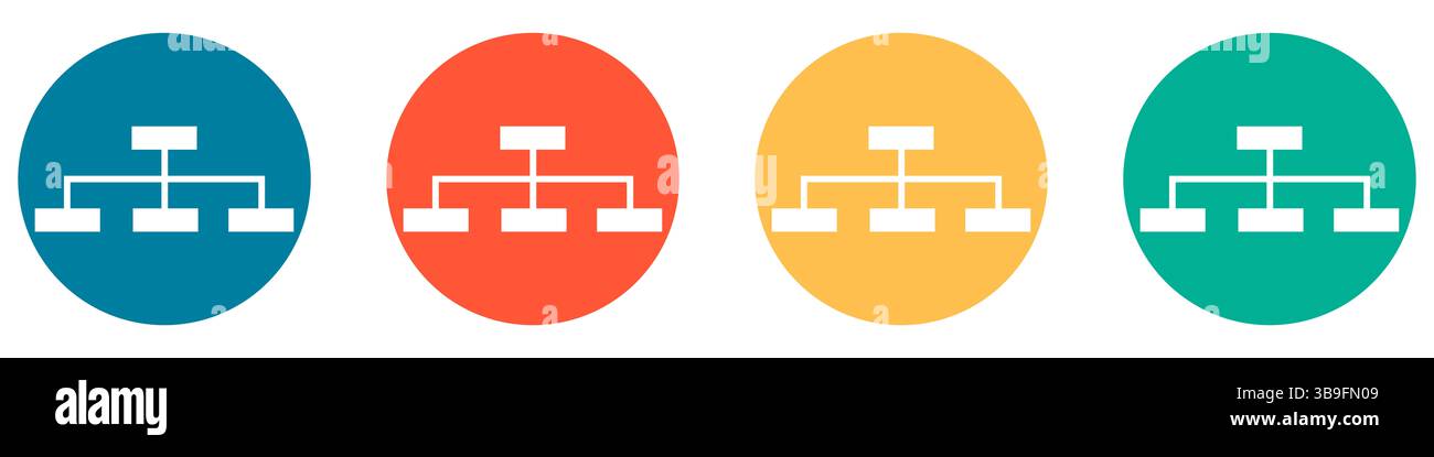 Icons in blue red orange and green show organigram hi-res stock ...