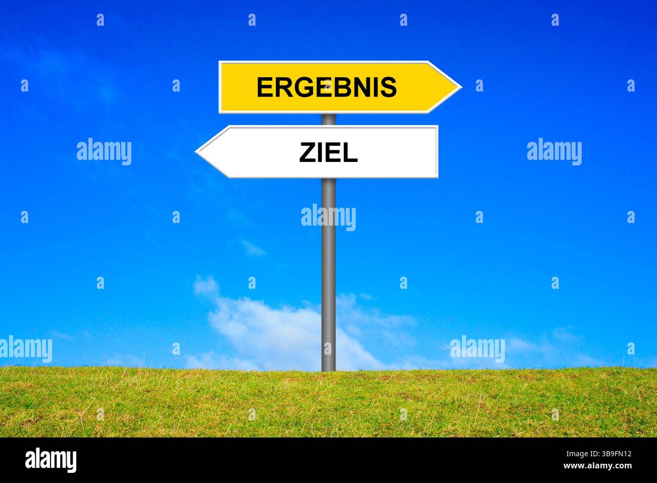 Signpost shows goal and result Stock Photo - Alamy