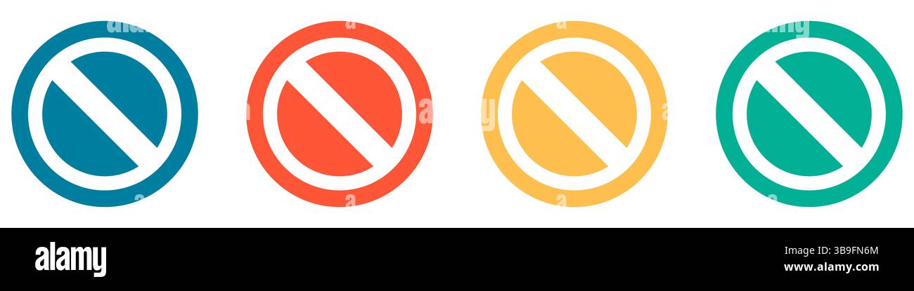 Icons in blue red orange and green show prohibition sign or ...