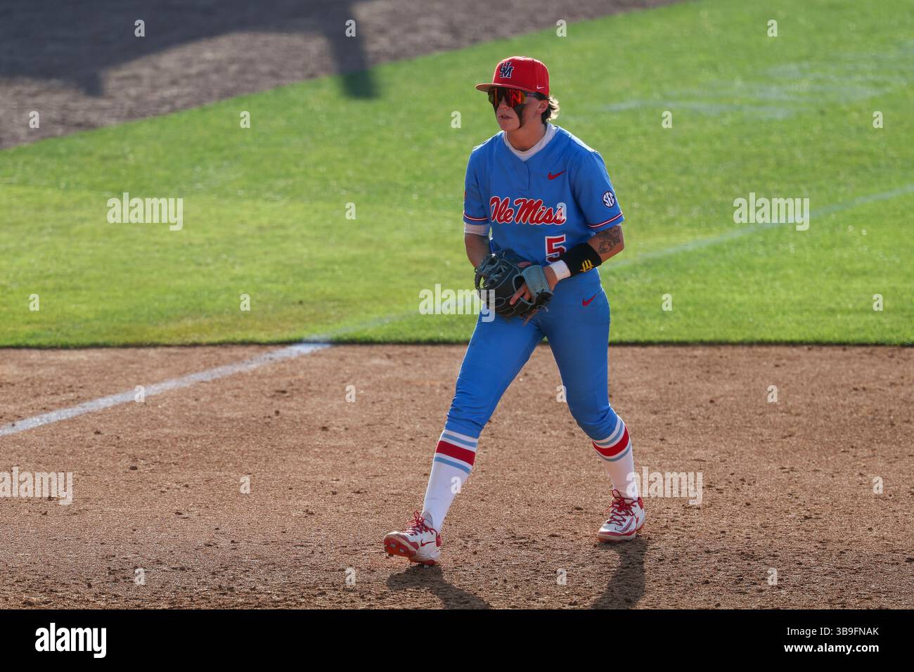 ATHENS, GA - MAY 08: Ole Miss infielder Ashton Lansdell (5) readies for ...