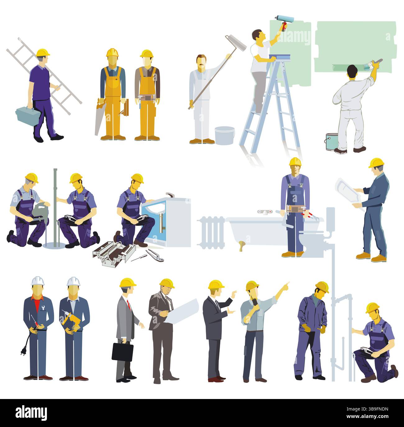 Workmen with builder and architect illustration hi-res stock ...
