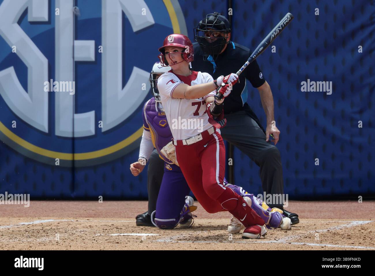 ATHENS, GA - MAY 08: Oklahoma infielder Sydney Barker (77) watches the ...