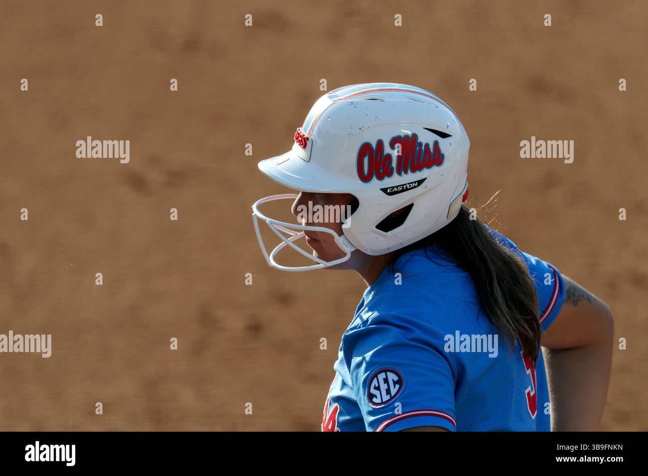 ATHENS, GA - MAY 08: An Ole Miss helmet is worn by Ole Miss starting ...