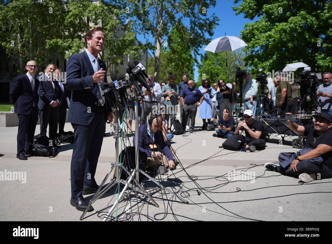 Los Angeles County District Attorney Nathan Hochman speaks outside of ...