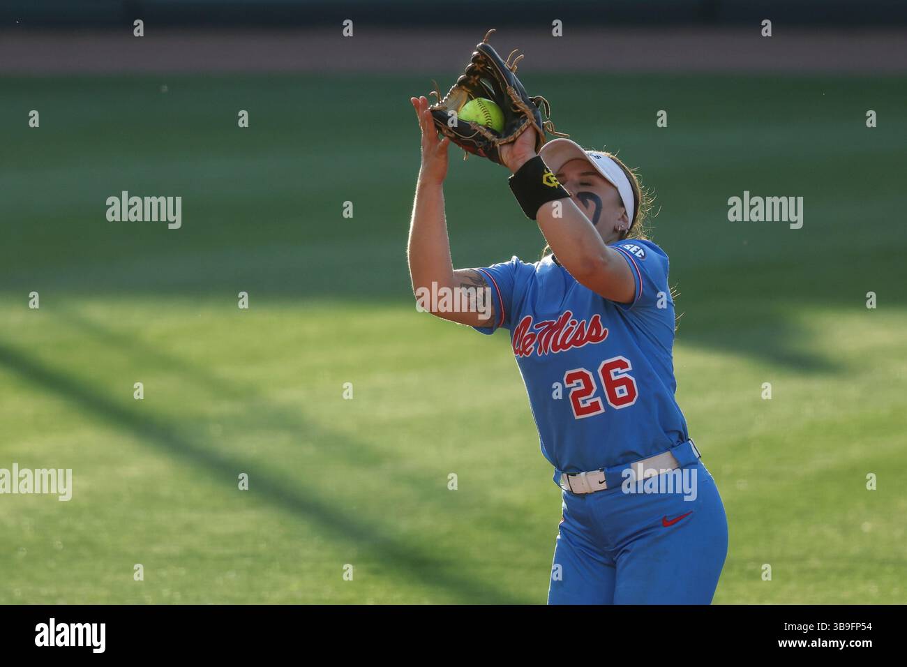 ATHENS, GA - MAY 08: Ole Miss infielder Angelina DeLeon (26) catches a ...