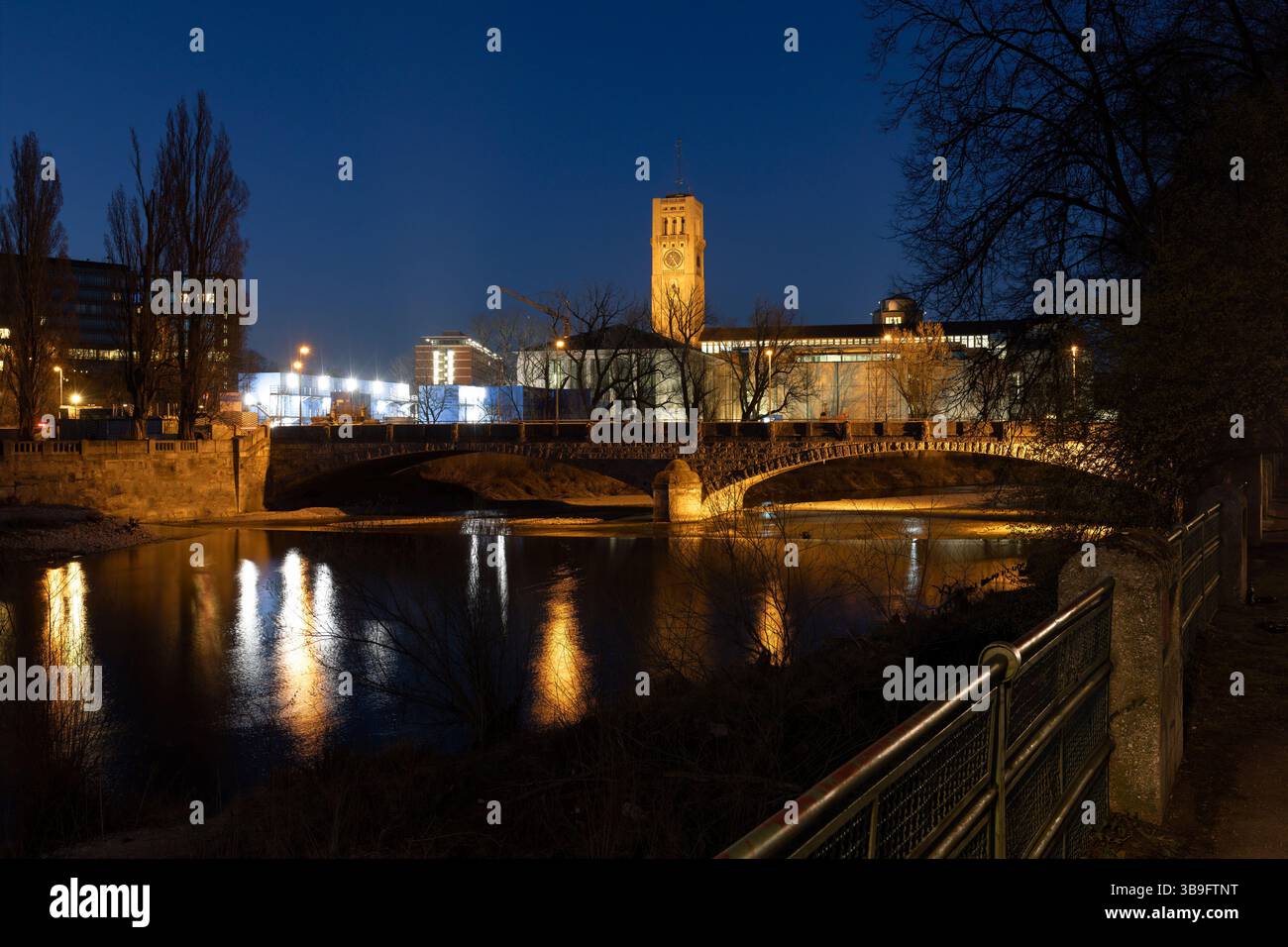 The German Museum in Munich during the blue hour with Cornelius Bridge ...