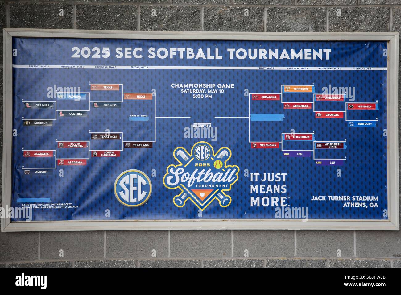 ATHENS, GA - MAY 09: The official tournament bracket is displayed in ...