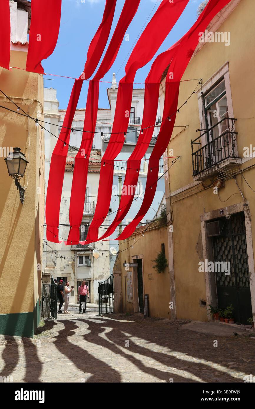 Lisbon in spring. City view, red ribbons, shadows Stock Photo - Alamy