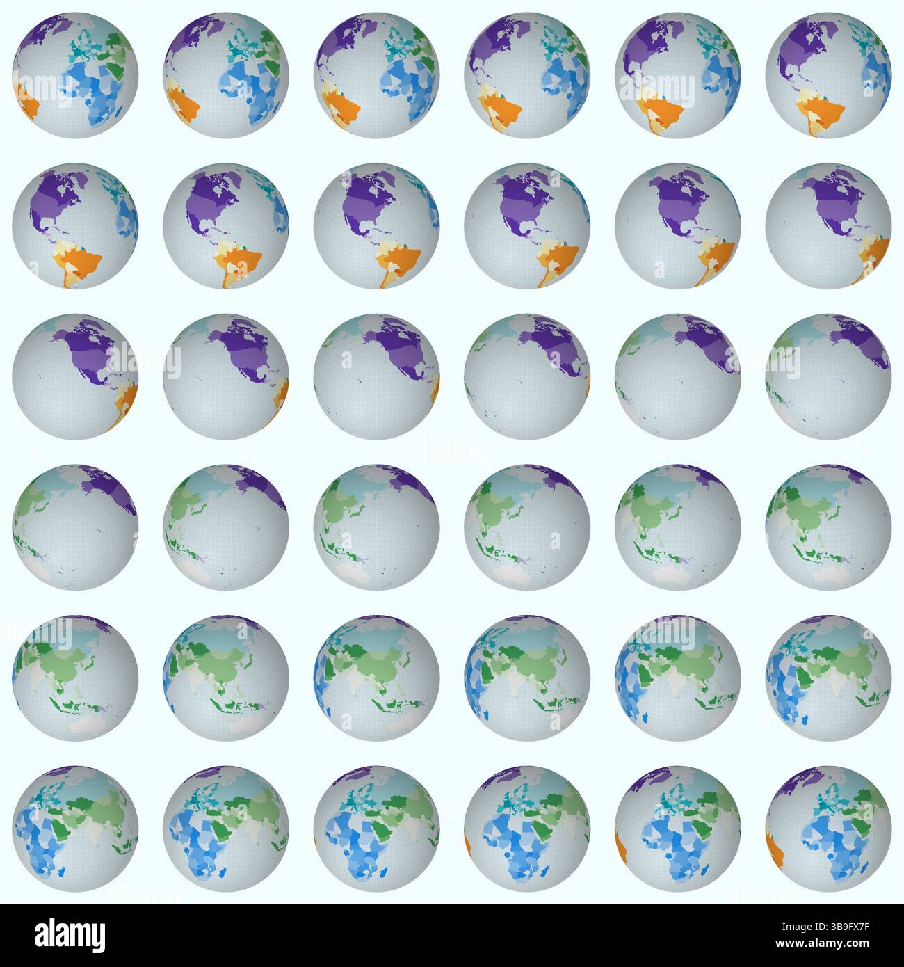 Collection of planet globes. Slanted sphere view. Rotation step 10 ...