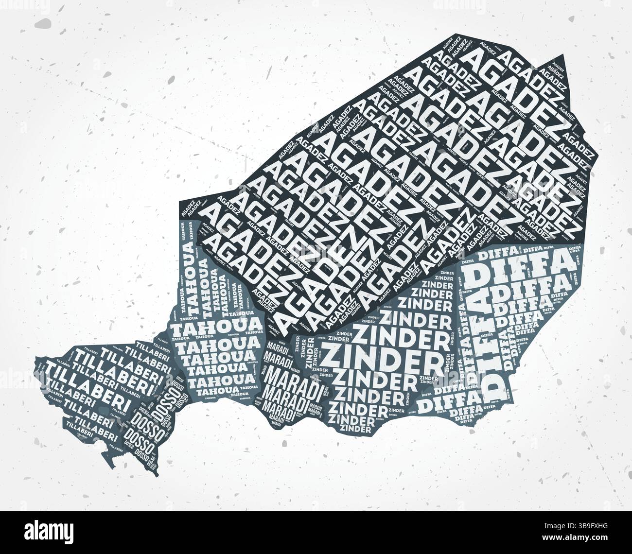 Niger regions word clouds. Country shape on textured background. Niger ...