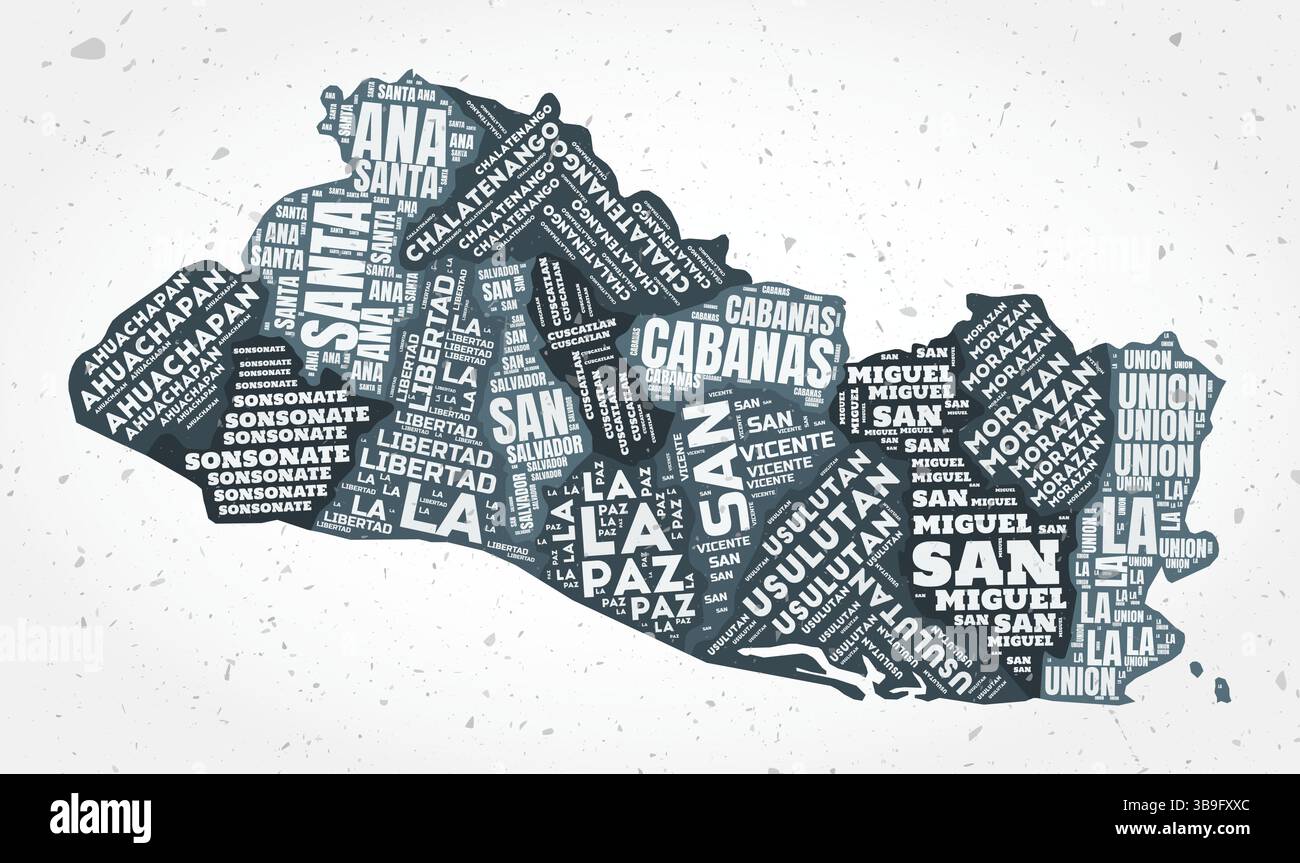 El Salvador regions word clouds. Country shape on textured background ...