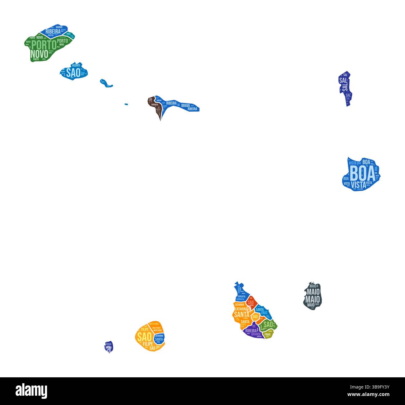 Cabo Verde shape. Country word cloud with region division. Cabo Verde ...