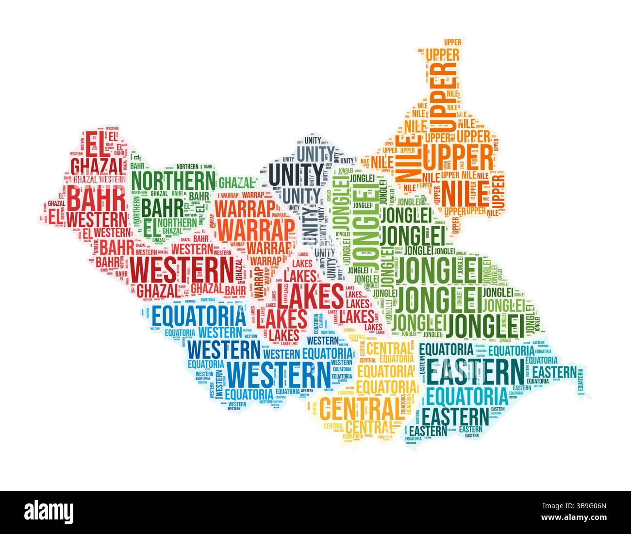 South Sudan region word cloud. Country shape design. South Sudan ...