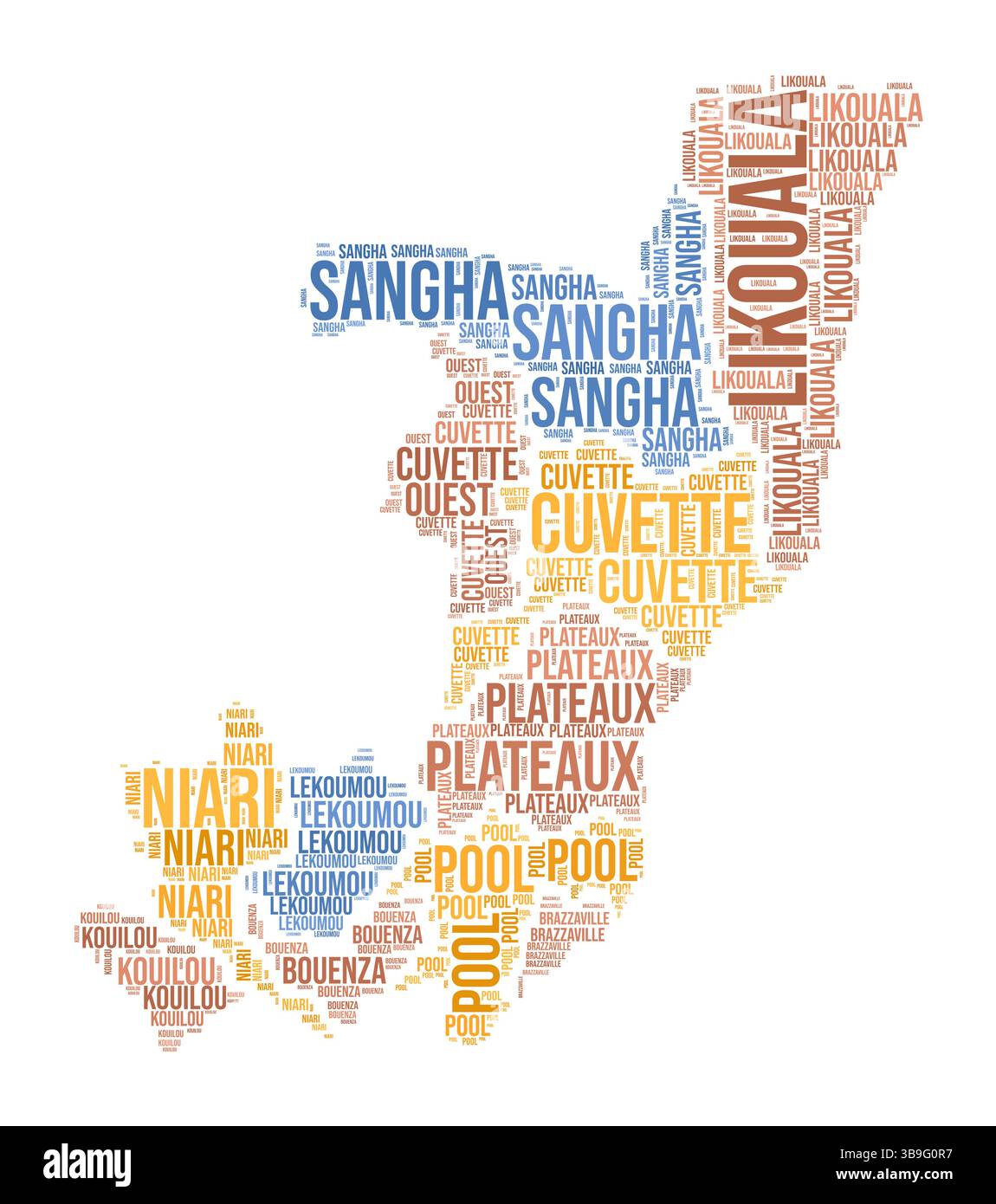 Republic of the Congo Word Cloud. Country shape with region division ...