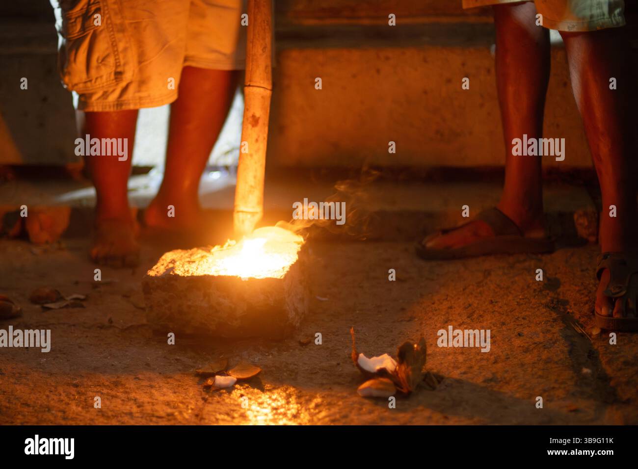 Holika Dahan, ritual bonfire and painting with colors on the evening ...