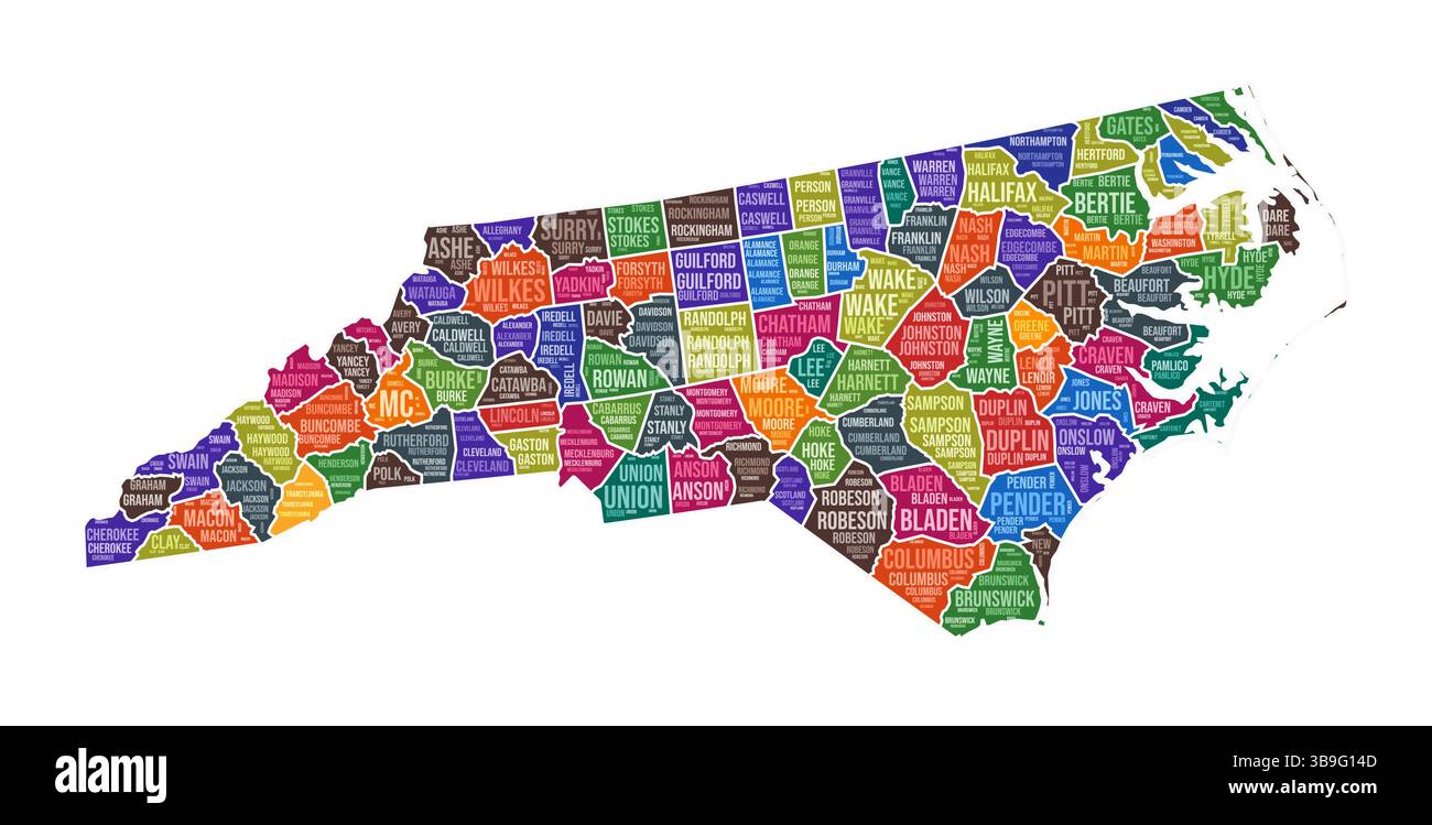 North Carolina shape. State word cloud with county division. North ...