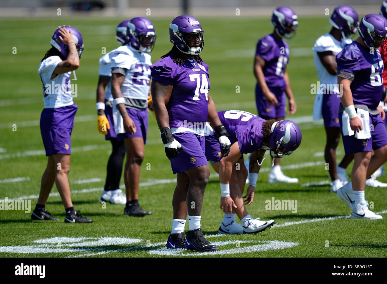 Minnesota Vikings guard Donovan Jackson (74) stands on the field during ...