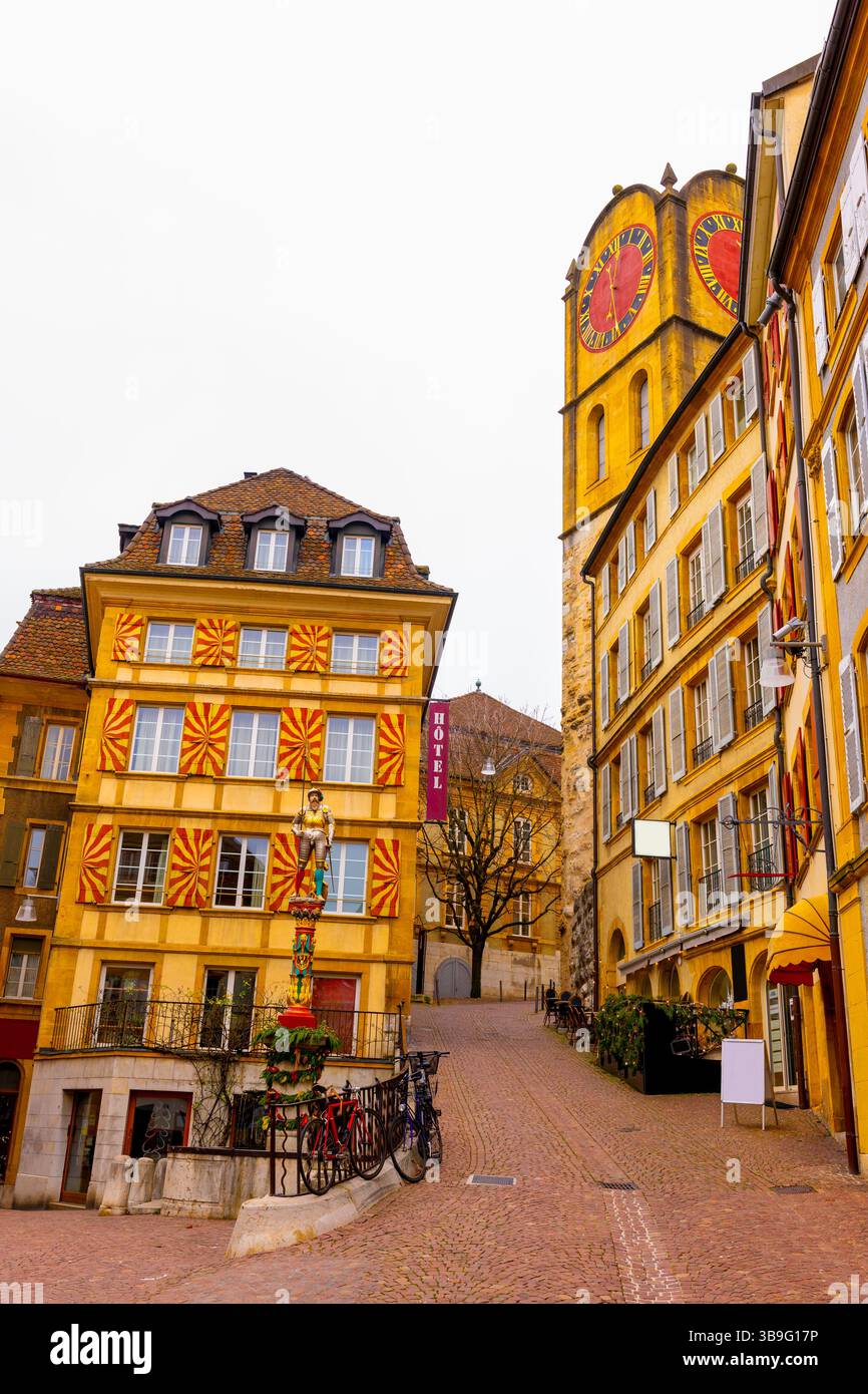 Old Town with House and Window with Shutter and Clock Tower and ...